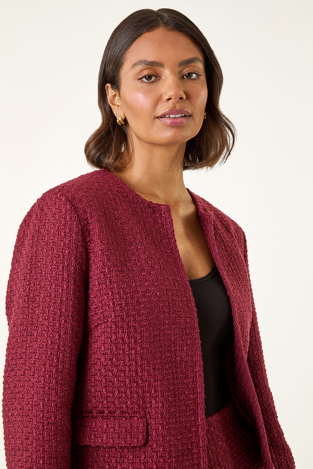 WINE Textured Edge To Edge Jacket | Roman UK