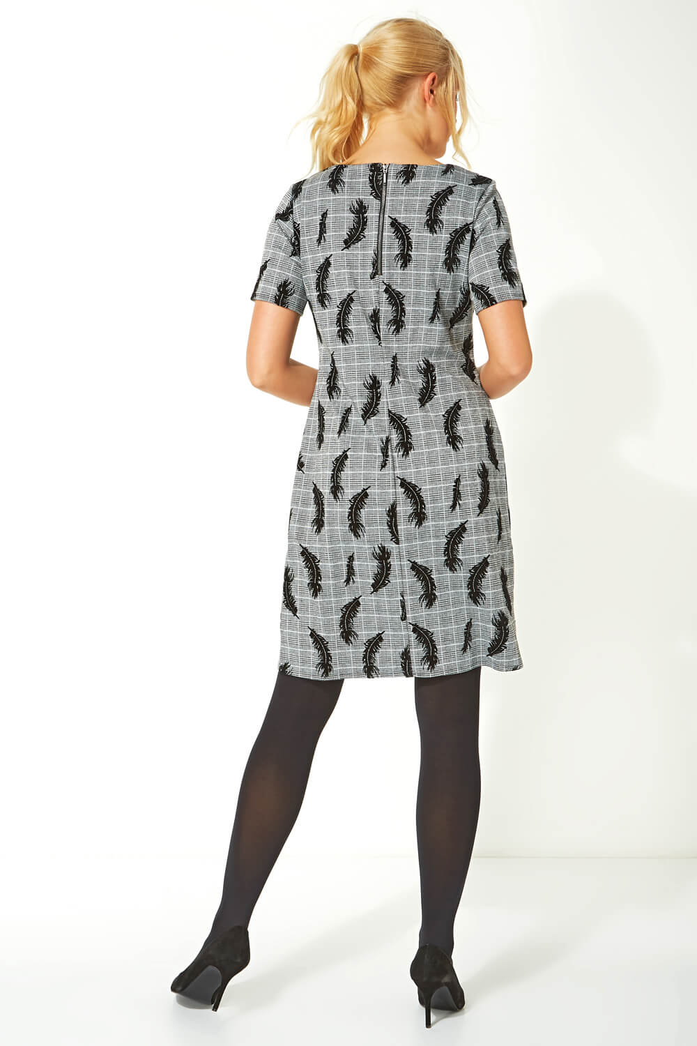 Feather Checked Smart Shift Dress in Grey - Roman Originals UK