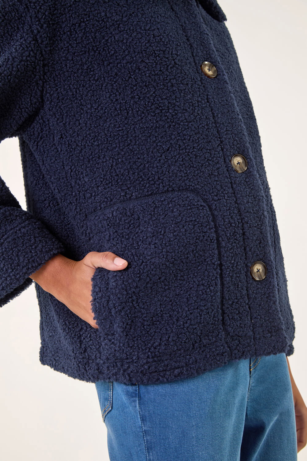 Navy Collared Borg Fleece Jacket | Roman UK