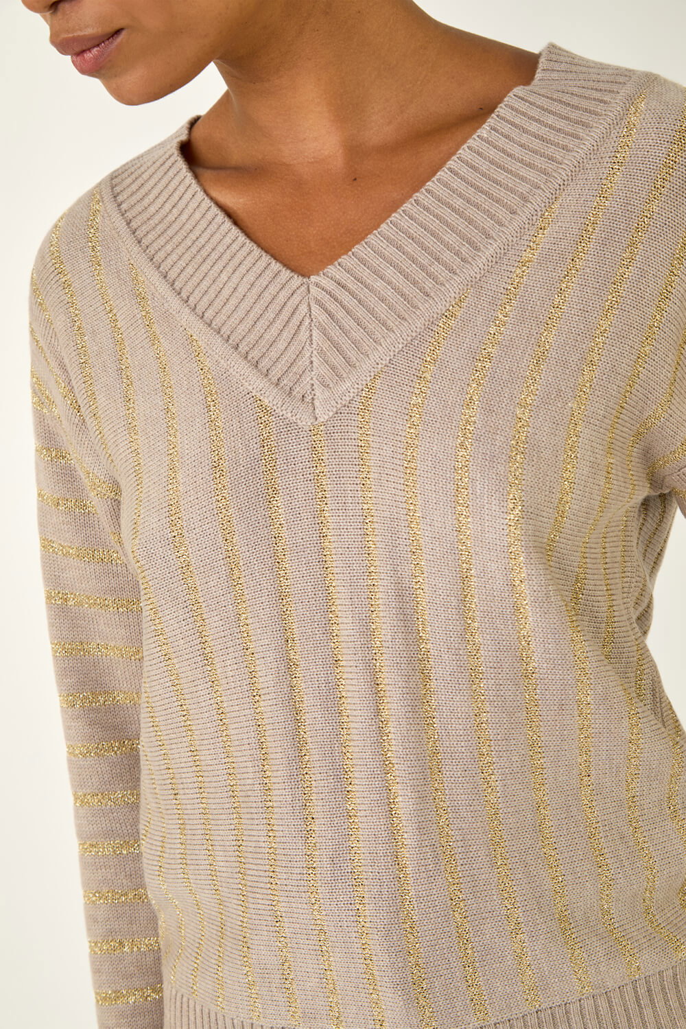 Stone Metallic Stripe Knit Jumper | Roman UK
