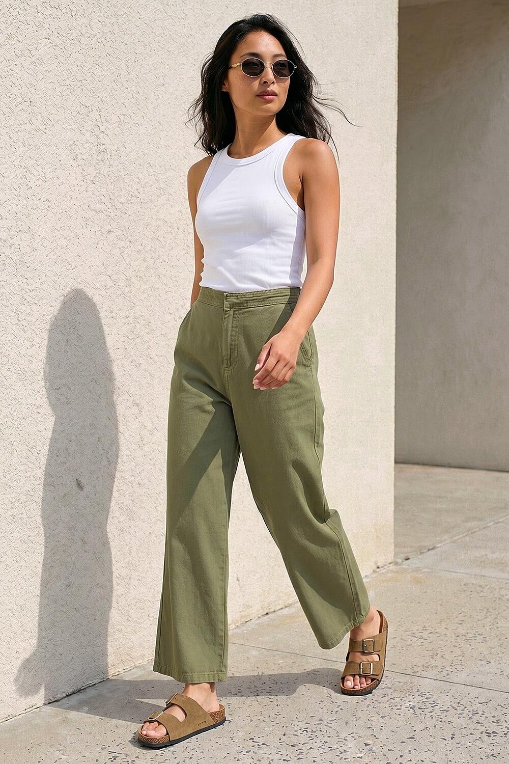 Khaki Petite Stitch Detail Trouser | Petite UK
