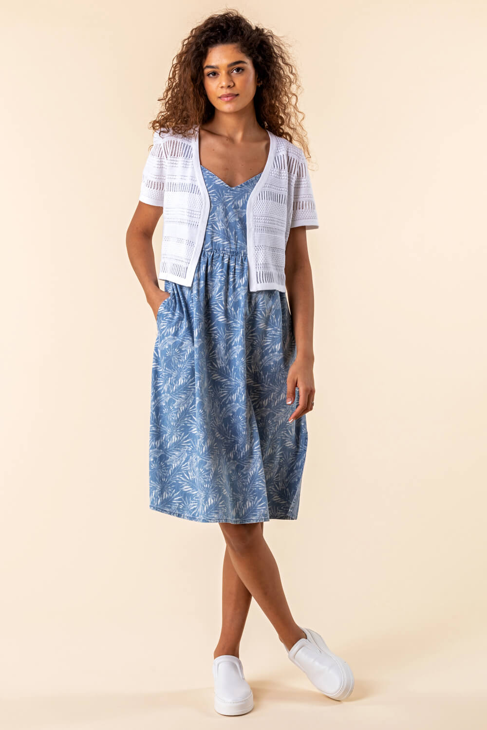 Tropical Print Strappy Sun Dress in Blue - Roman Originals UK