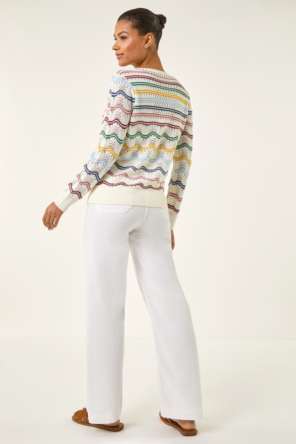 Ivory Stripe Wave Knit Jumper | Roman UK