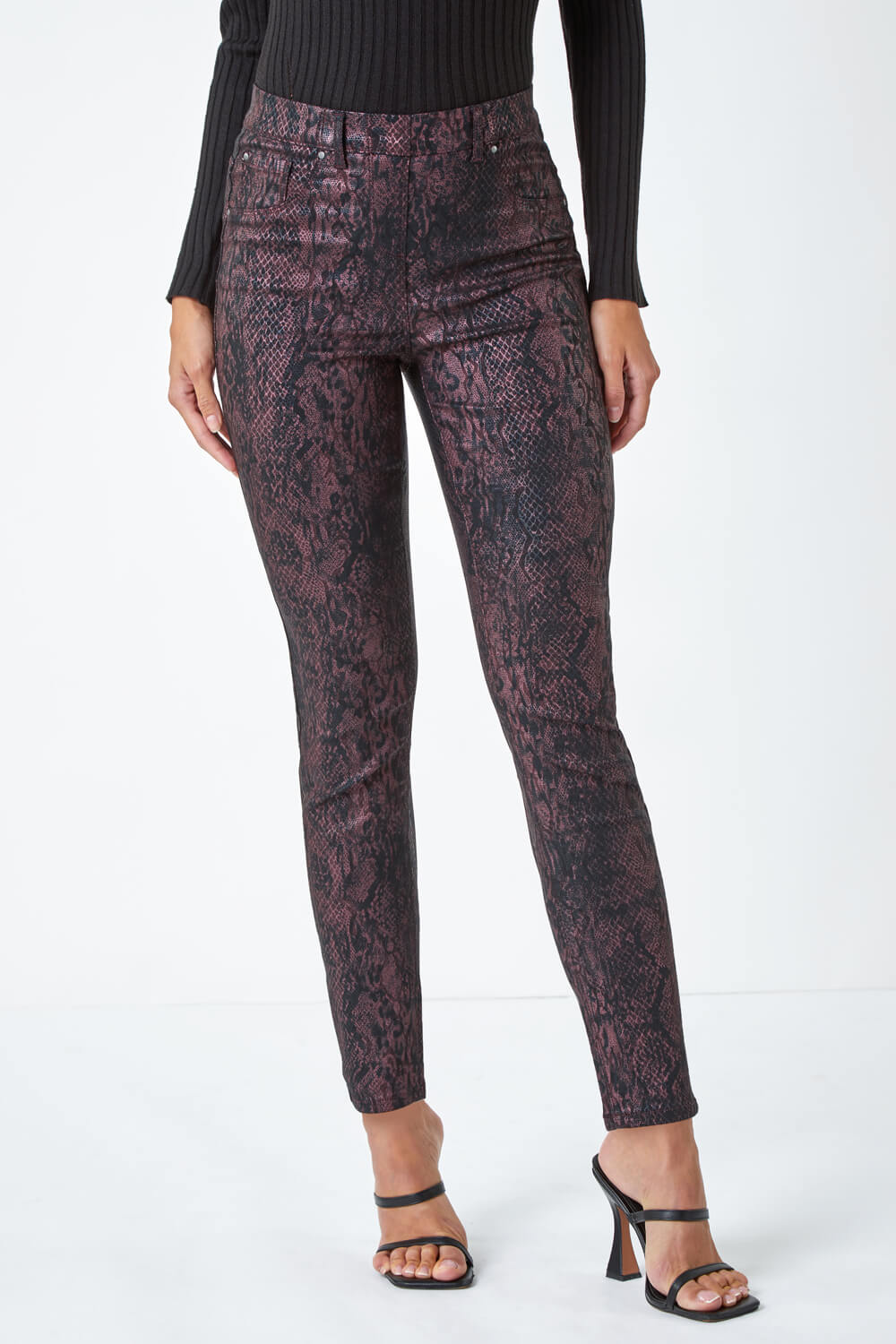 Burgundy Animal Print Stretch Jegging | Roman UK