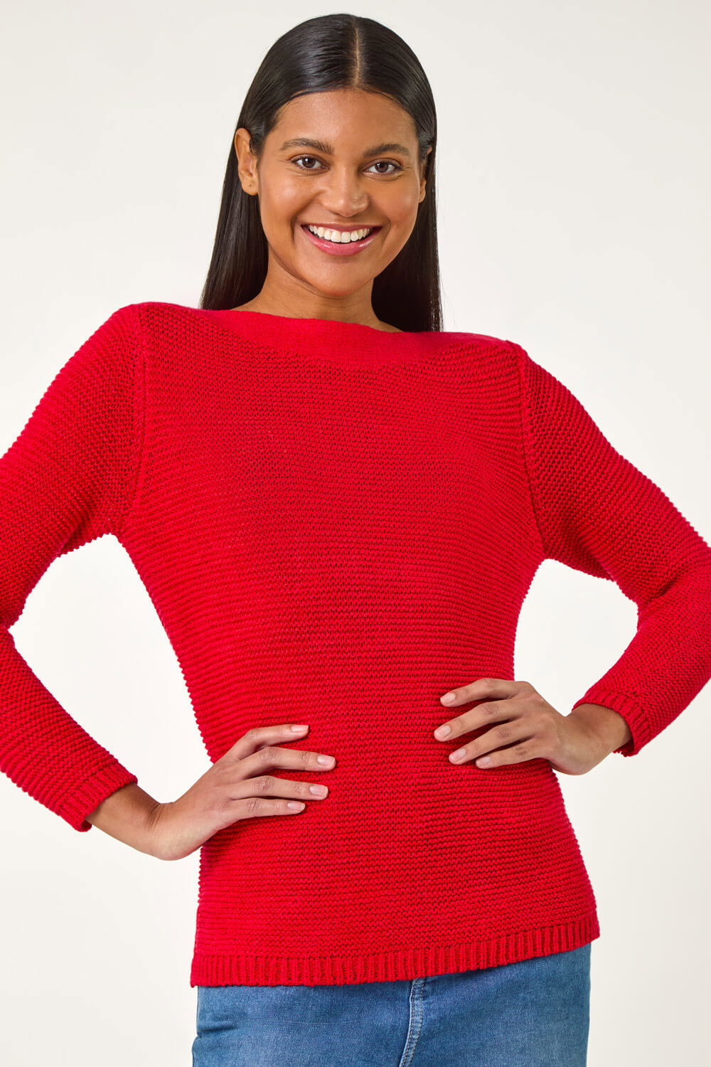 Red Textured Tape Yarn Knit Jumper | Roman UK