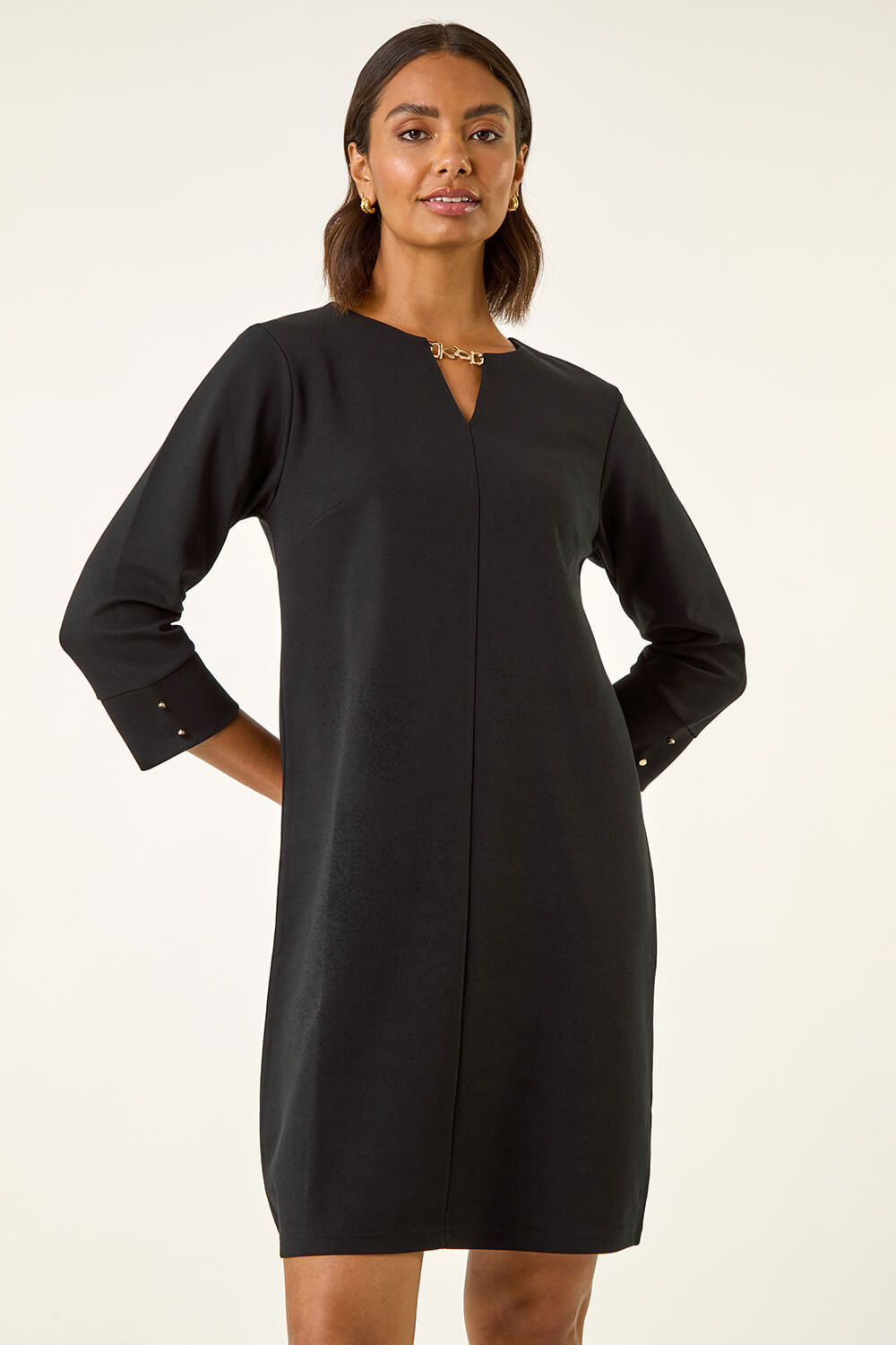 Black Keyhole Chain Shift Dress | Roman UK