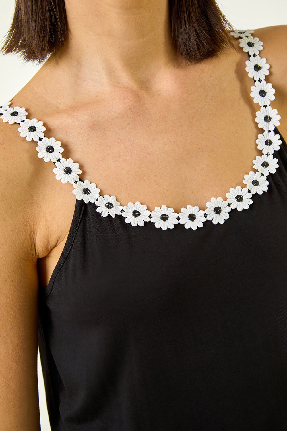 Black Daisy Strap Sleeve Vest Top | Roman UK