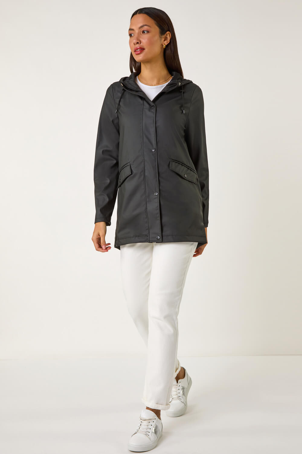 Black Rain Resistant Hooded Jacket | Roman UK
