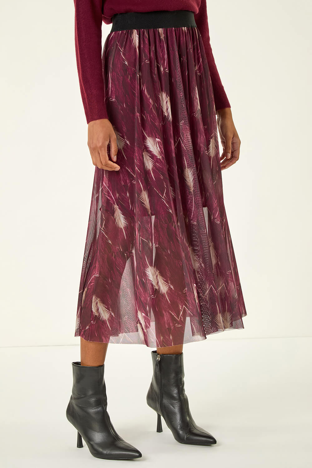 Bordeaux Abstract Print Mesh Overlay Skirt | Roman UK