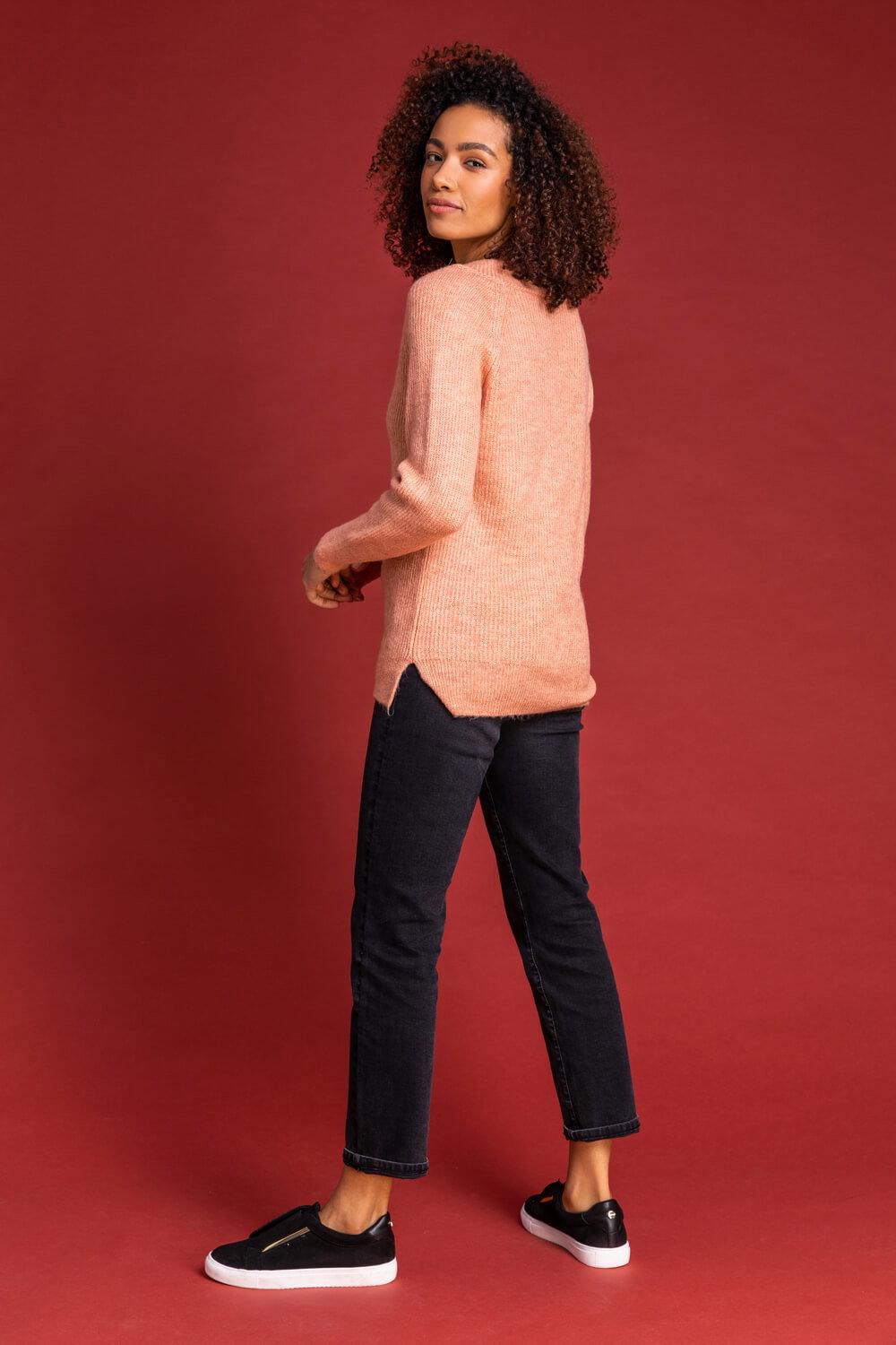 V-Neck Crossover Detail Jumper in Salmon - Roman Originals UK