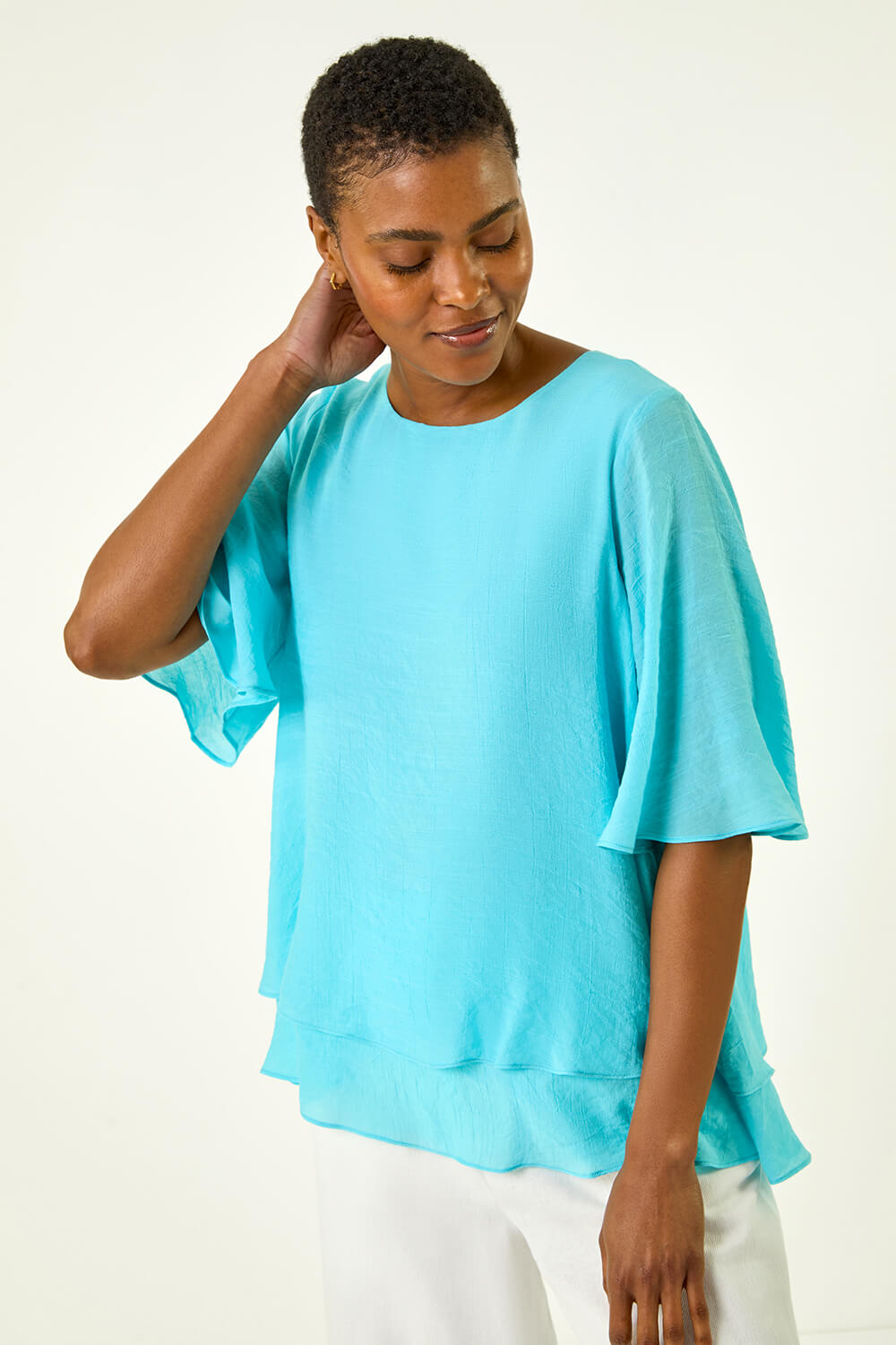 Aqua Double Layered Tunic Top | Roman UK