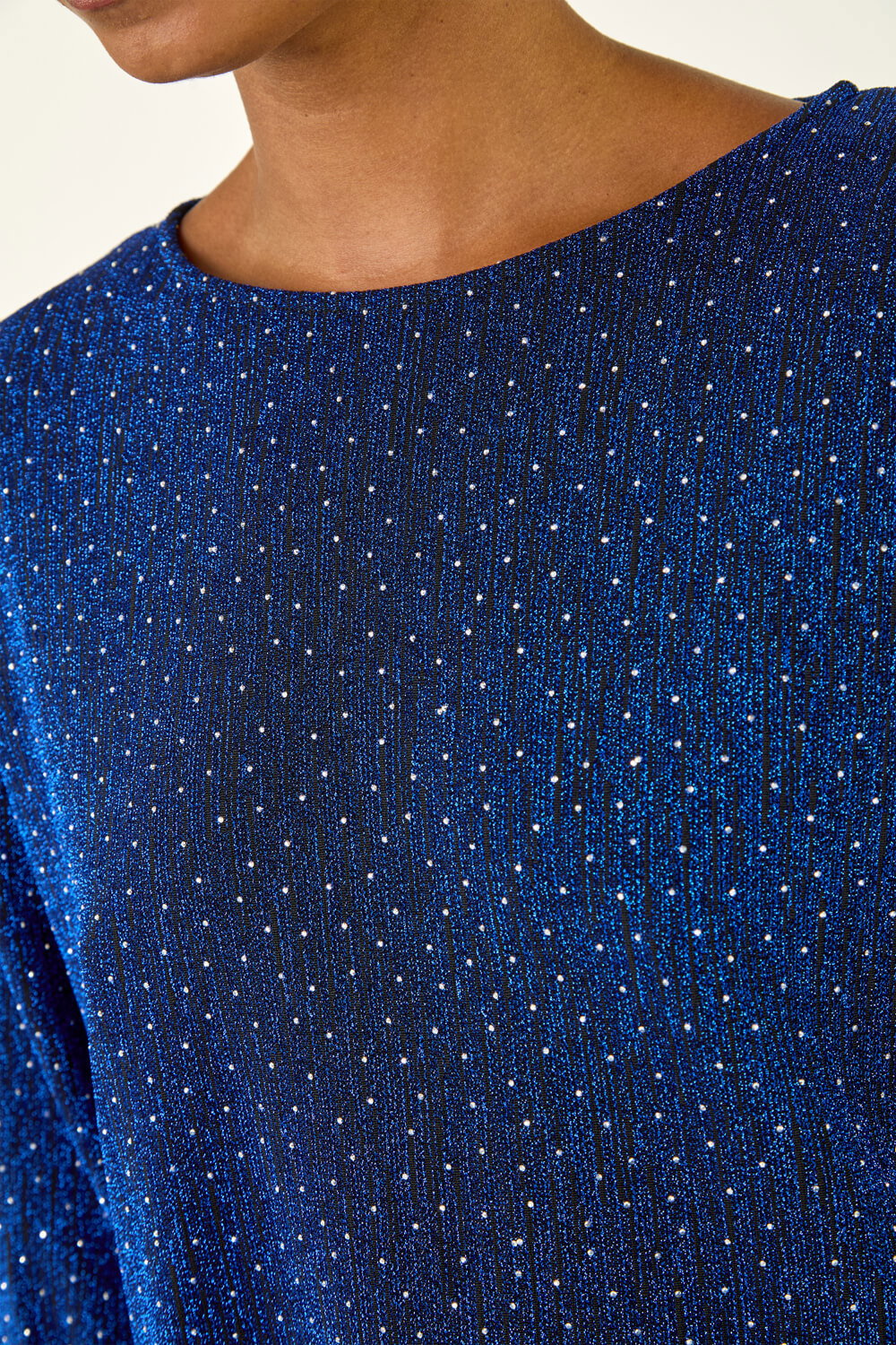 Blue Metallic Textured Stretch Top | Roman UK