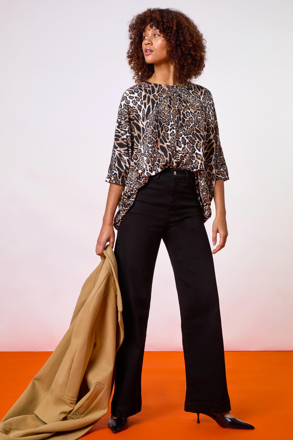 Natural Snit Animal Print Top | Roman UK