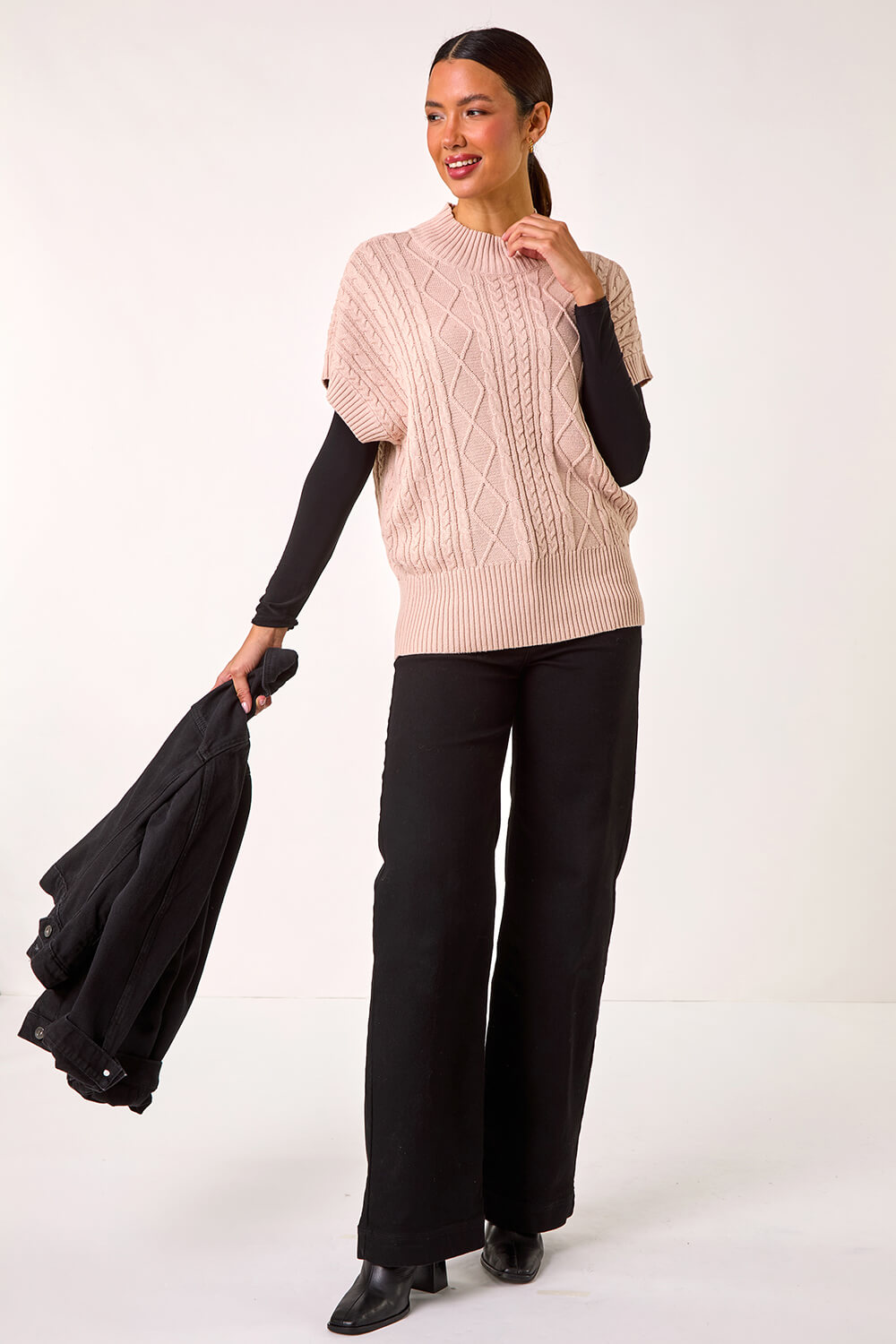 Rose Cable Knit High Neck Vest | Roman UK