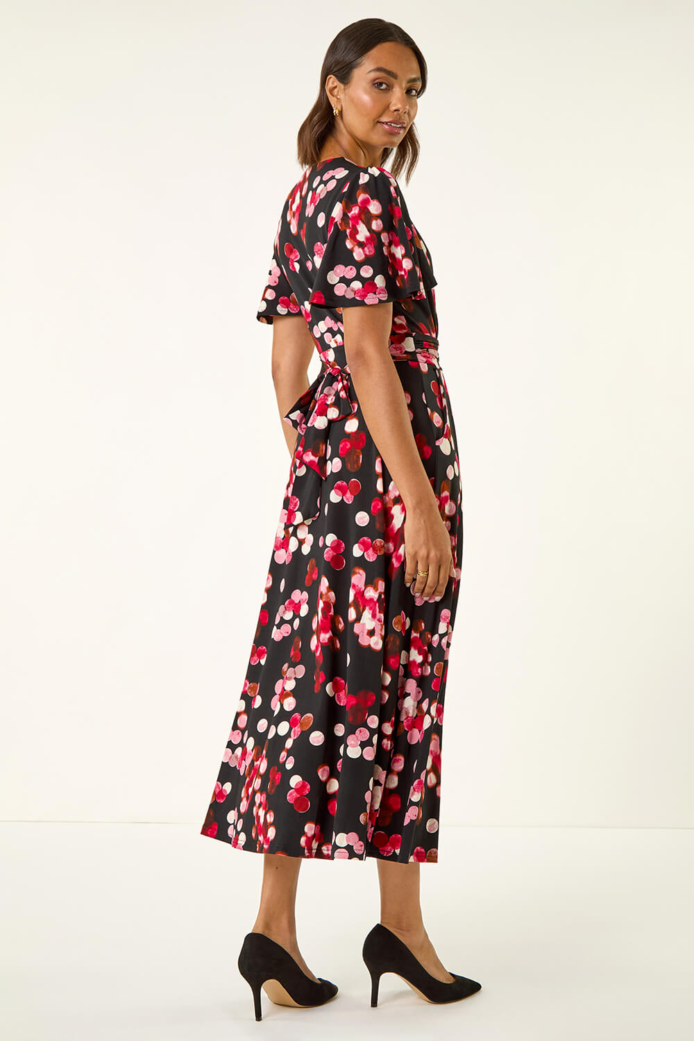 Red Spot Print Wrap Midi Dress | Roman UK