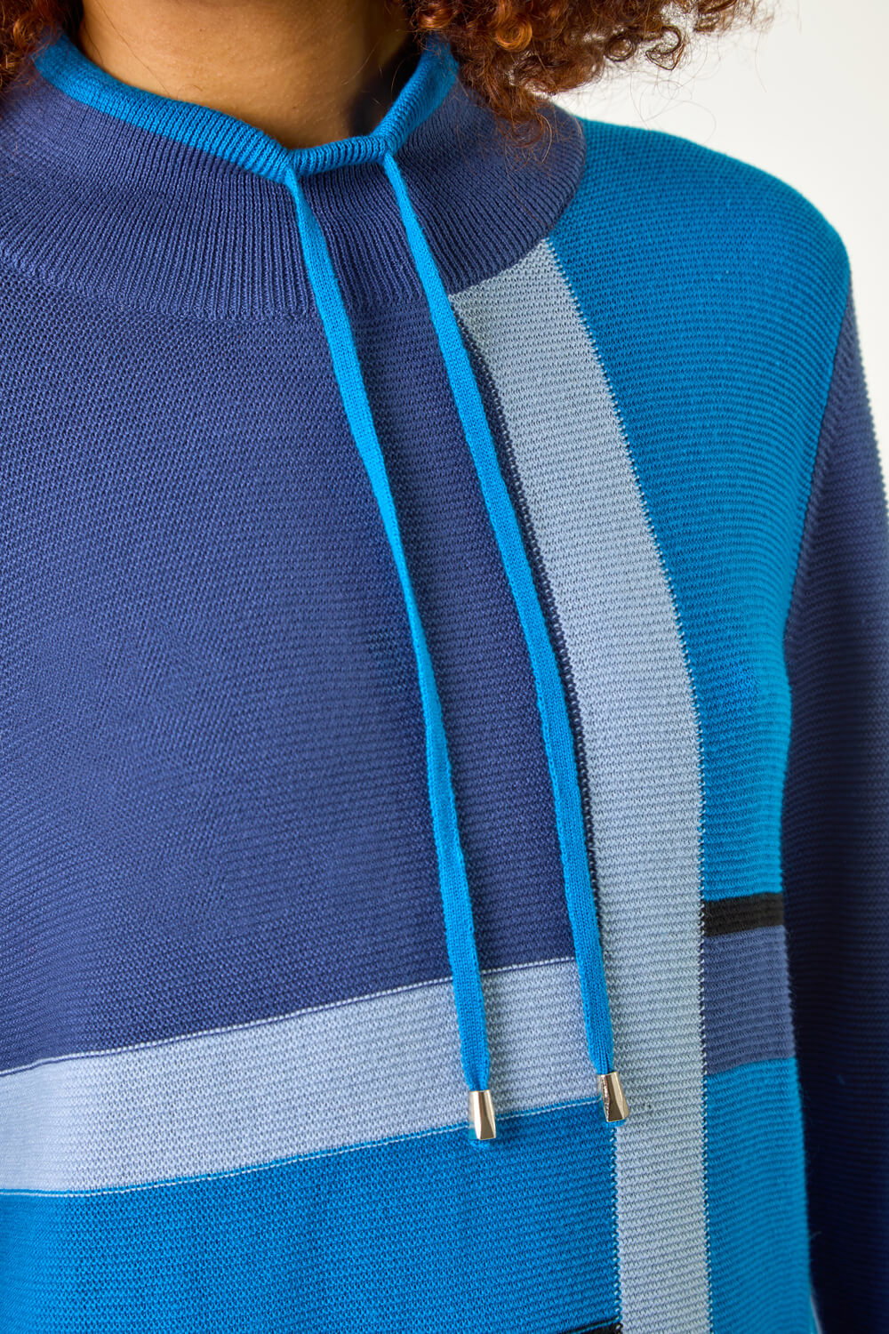 Royal Blue Colour Block Roll Neck Knit | Roman UK