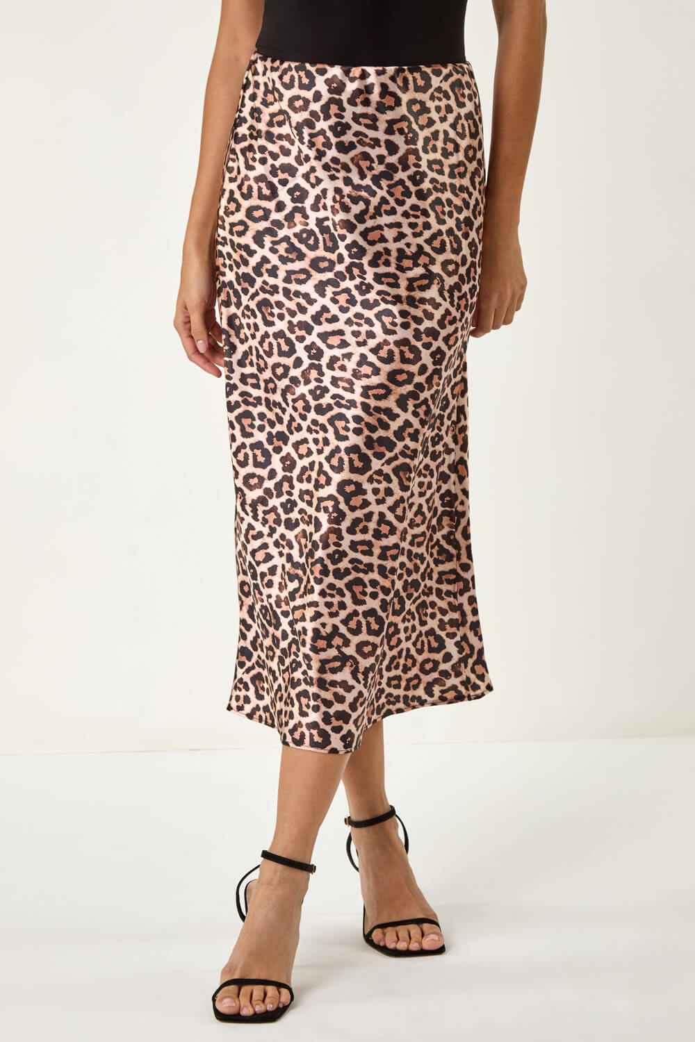 Natural Woven Animal Print Satin Skirt | Roman UK