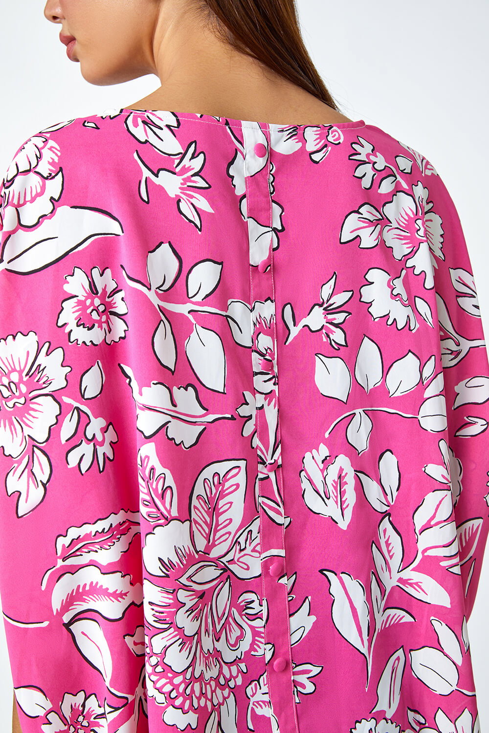Pink Floral Print Button Back Top | Roman UK