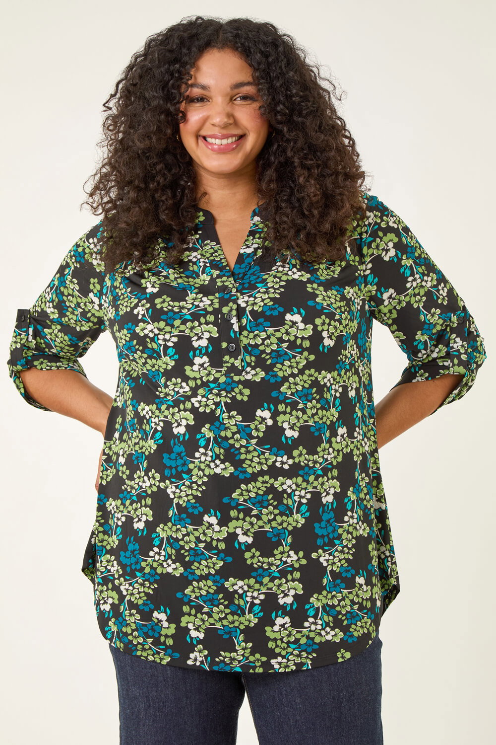 Green Curve Textured Floral Puff Print Shirt | Roman UK