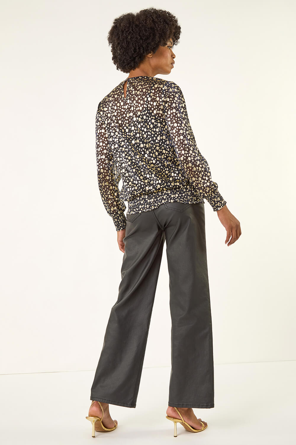 Gold Spot Print Plisse Shirred Top | Roman UK