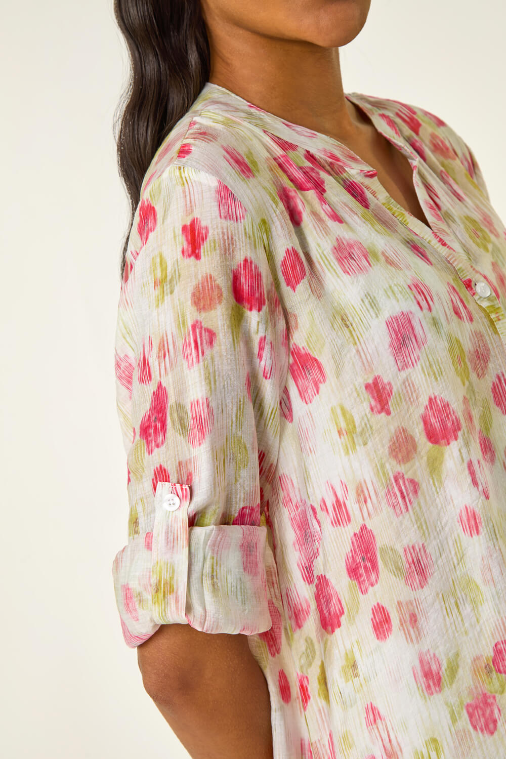 Pink Floral Print Longline Blouse | Roman UK