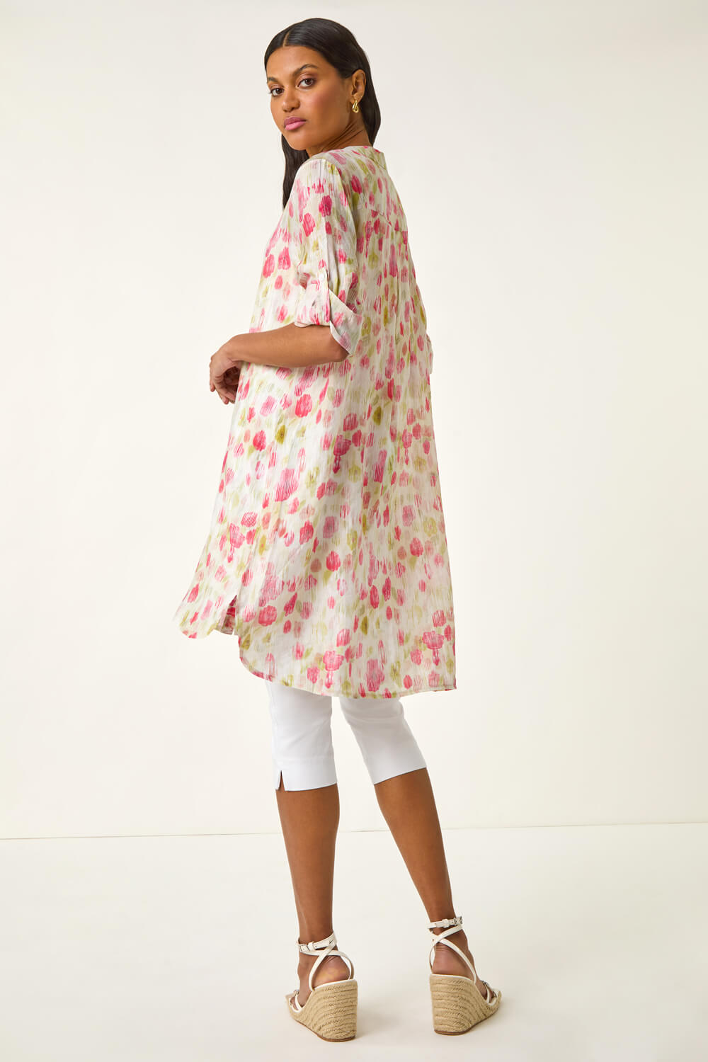 Pink Floral Print Longline Blouse | Roman UK