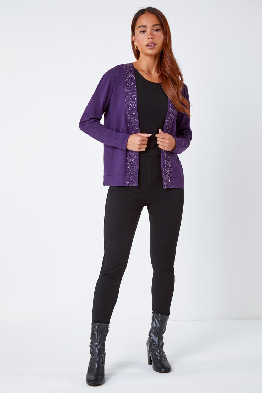 Purple Petite Diamante Embellished Cardigan | Petite UK