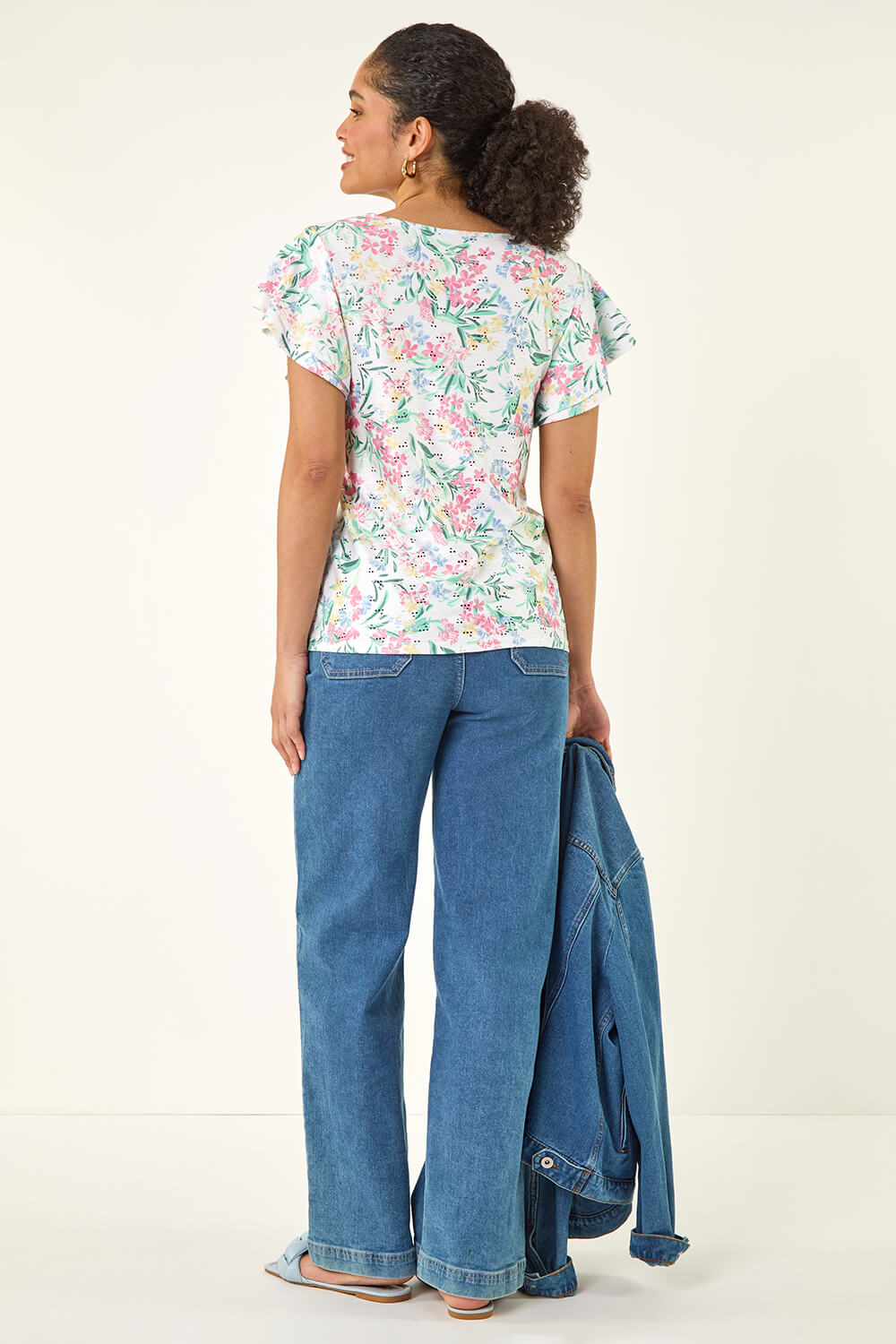 White Floral Lace Textured Top | Roman UK