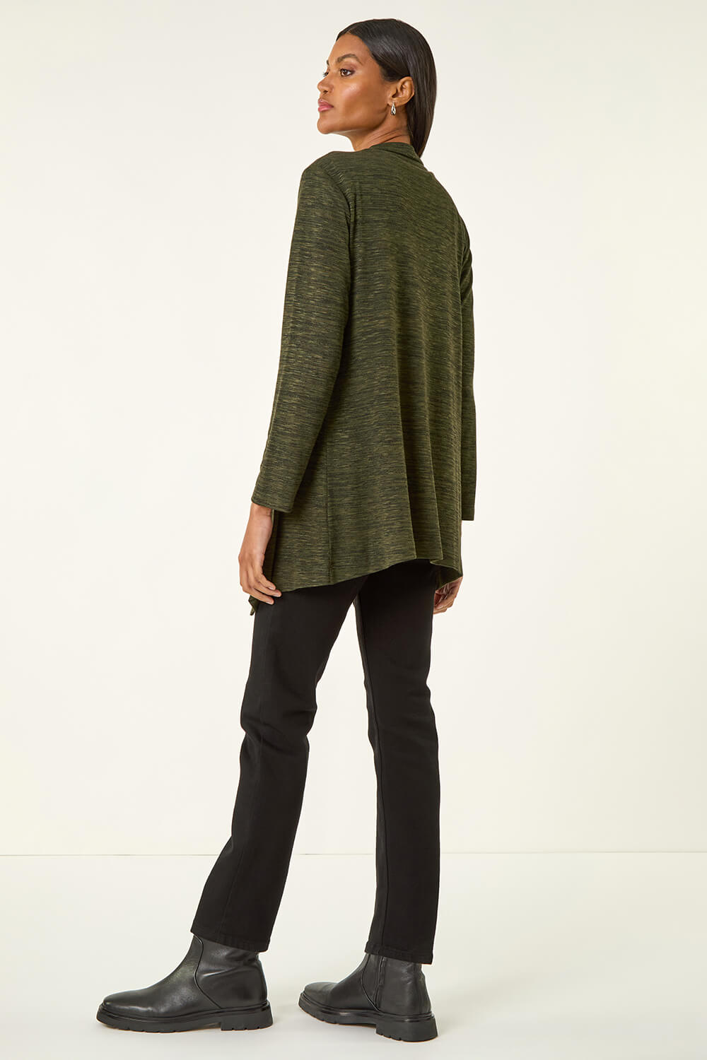 Khaki Waterfall Front Stretch Cardigan | Roman UK