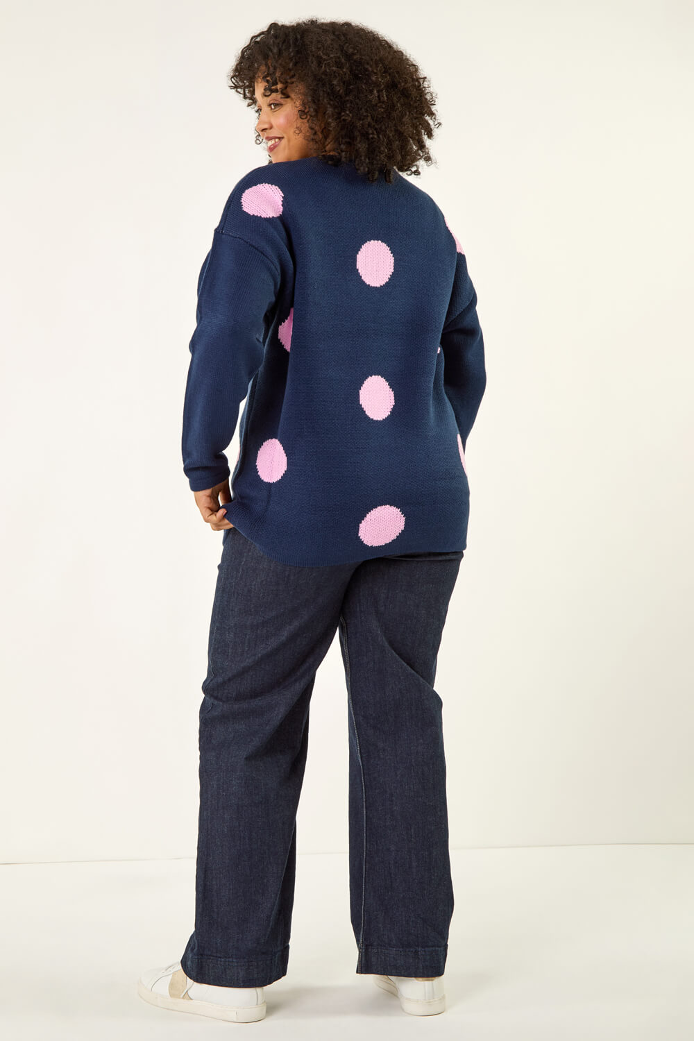 Navy Curve Large Spot Knit Jumper | Roman UK