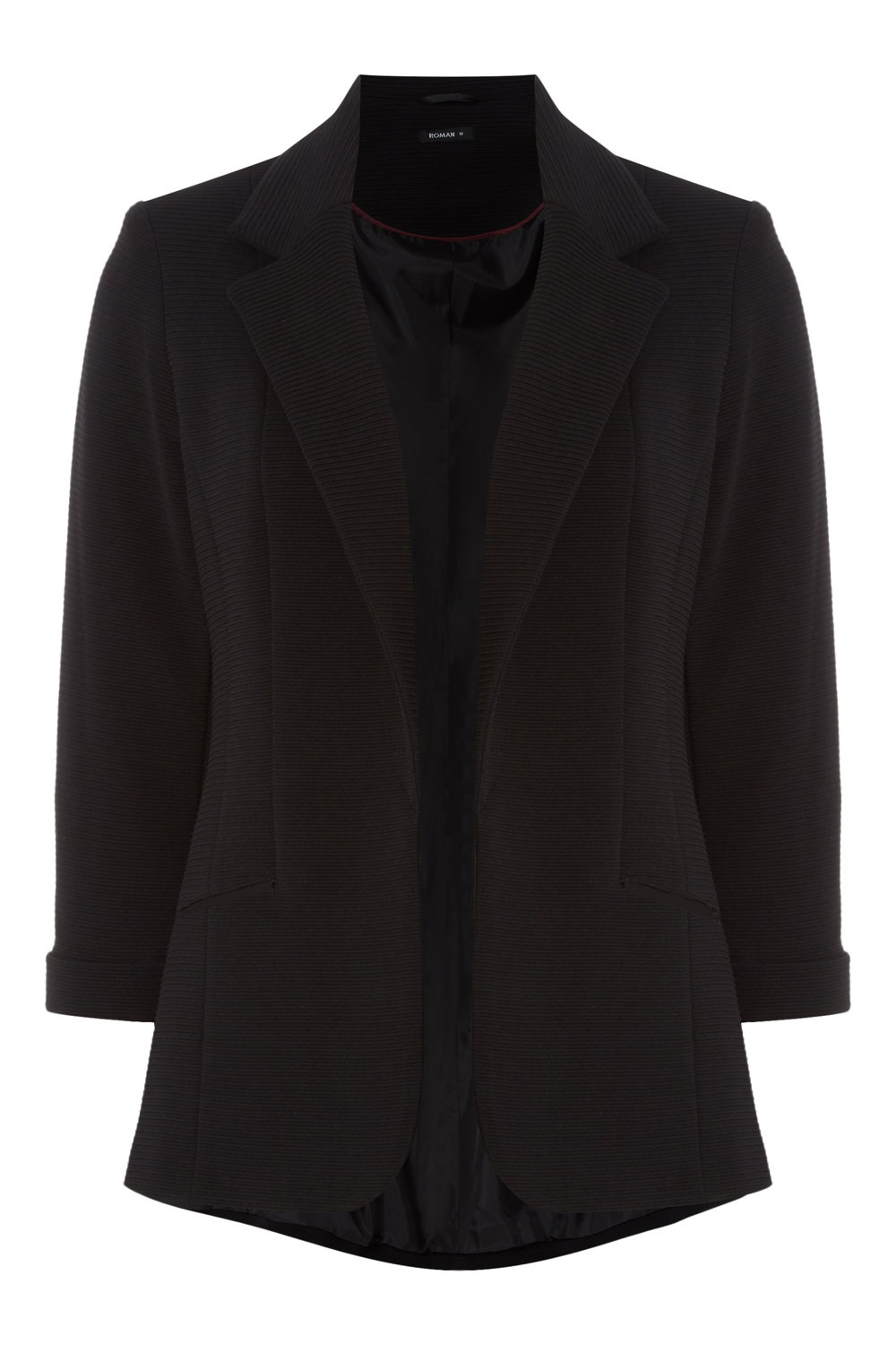 Ribbed 3/4 Sleeve Roll Cuff Jacket in Black - Roman Originals UK
