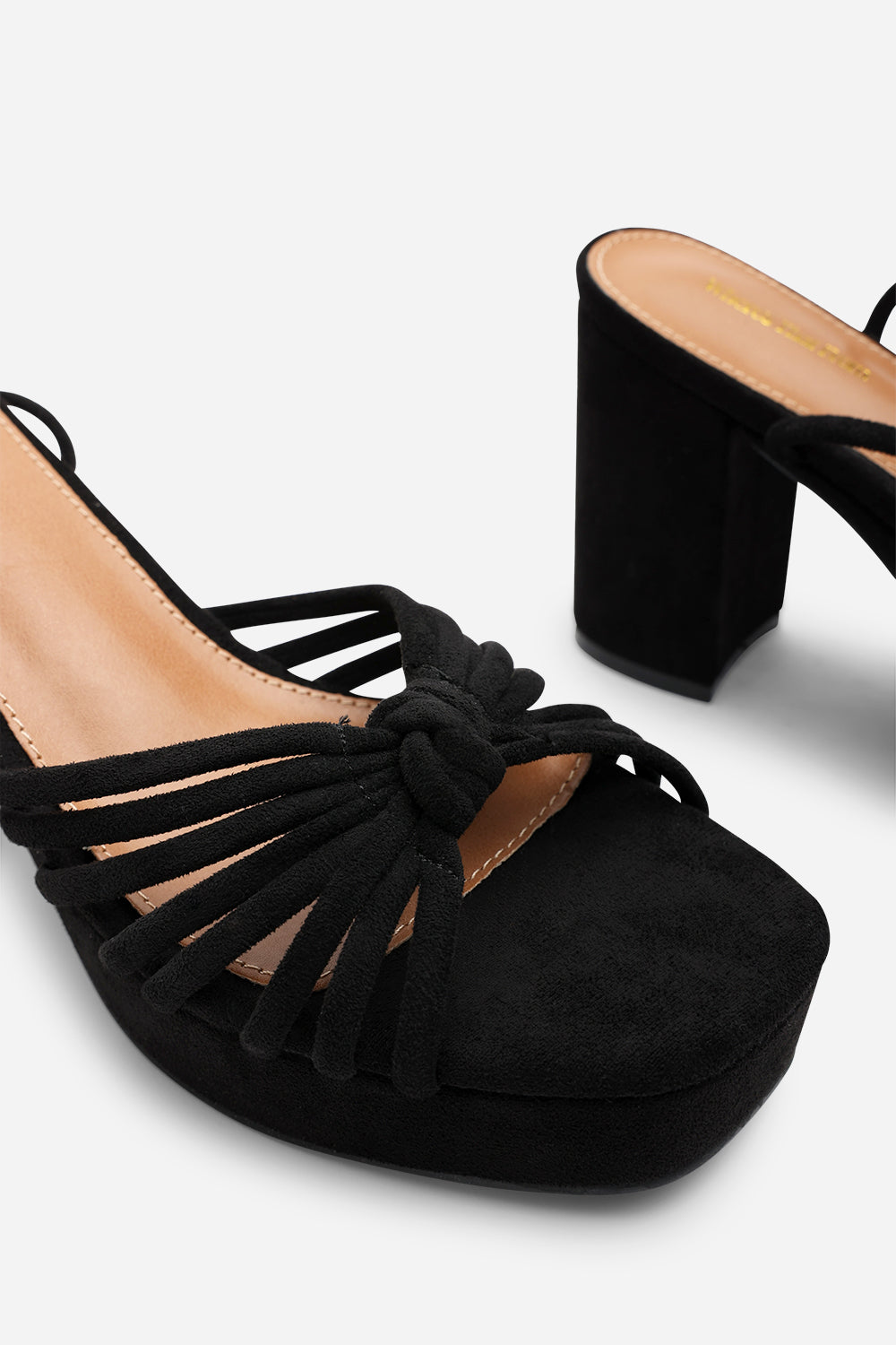 'Delphine' Suede Platform Heels with Twisted Knot Straps
