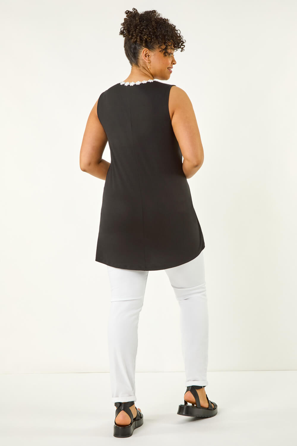 Black Curve Daisy Trim Vest Top | Roman UK
