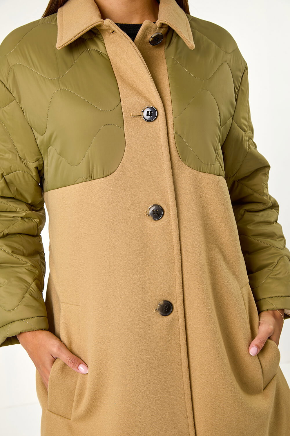 Tan Contrast Quilted Collar Smart Coat | Roman UK