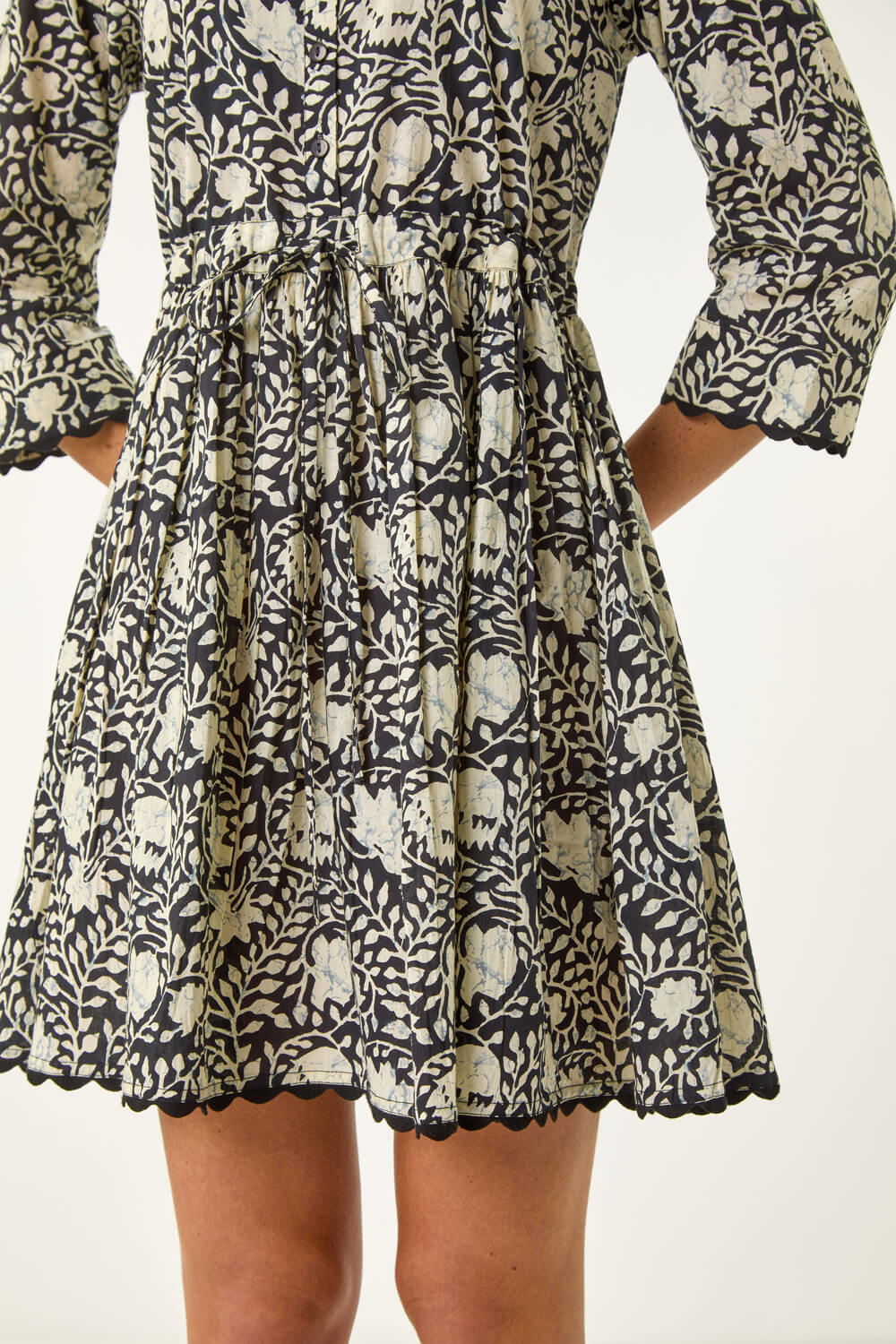 Black Floral Frill Buttoned Smock Dress | Roman UK