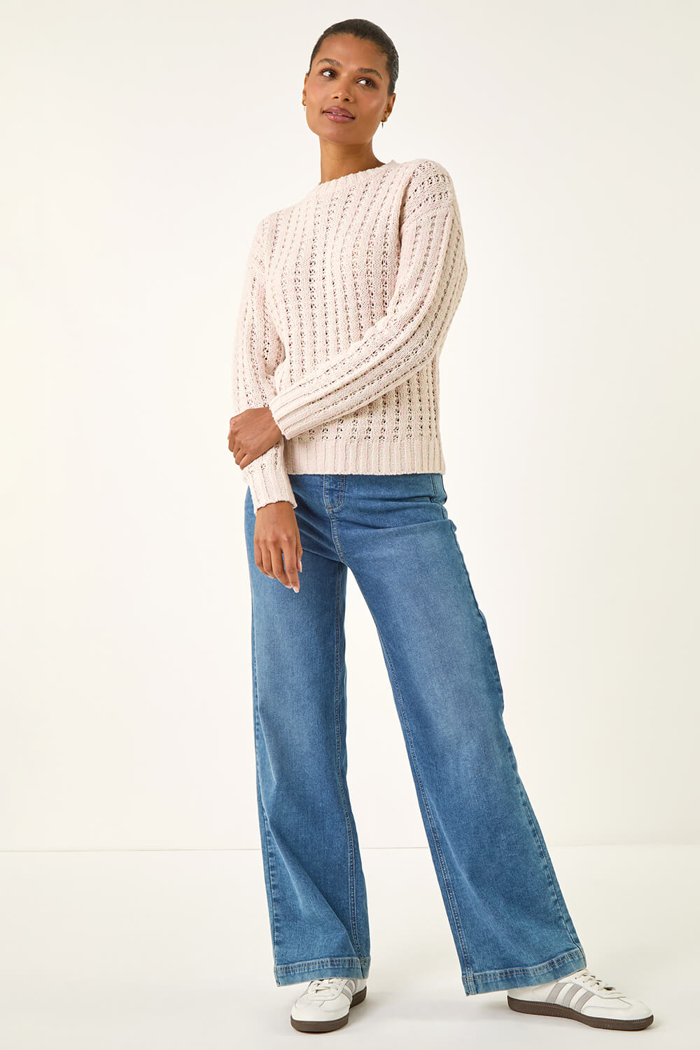 Beige Textured Knit Jumper | Roman UK