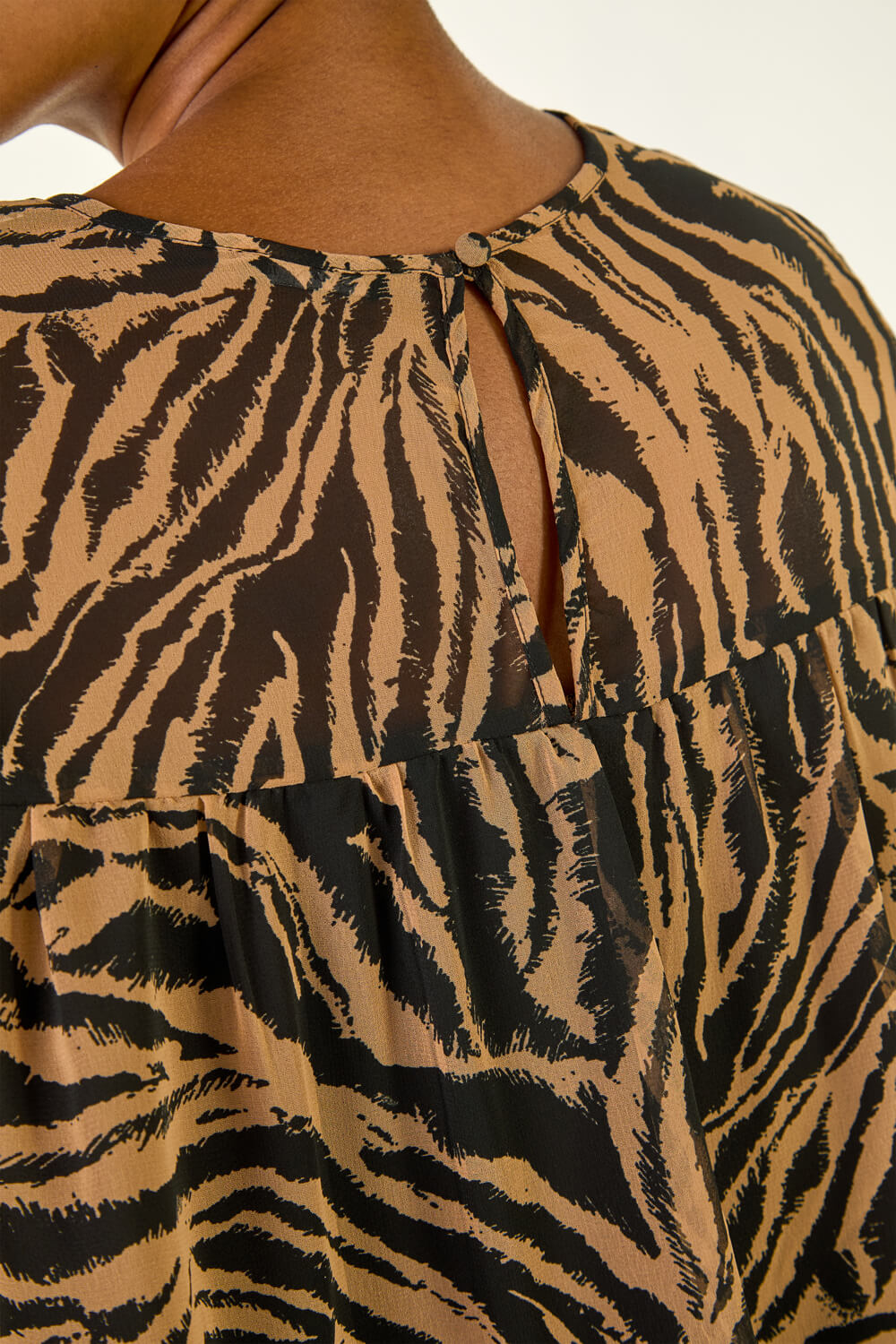 Tan Animal Print Tiered Top | Roman UK