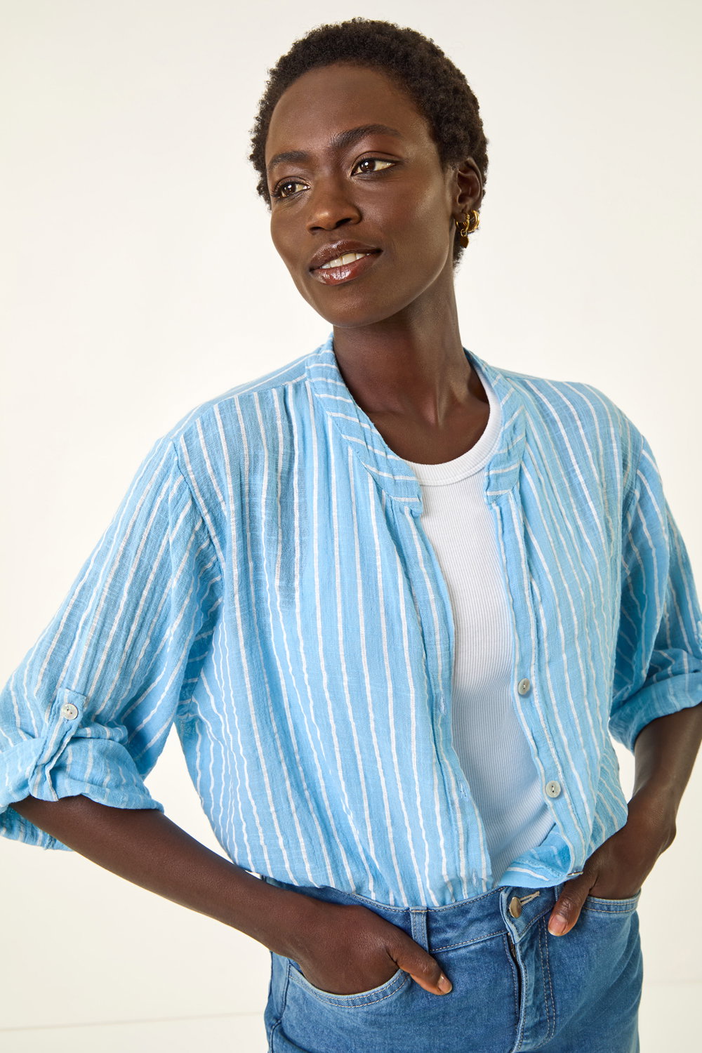 Light Blue Stripe Relaxed Shirt | Roman UK