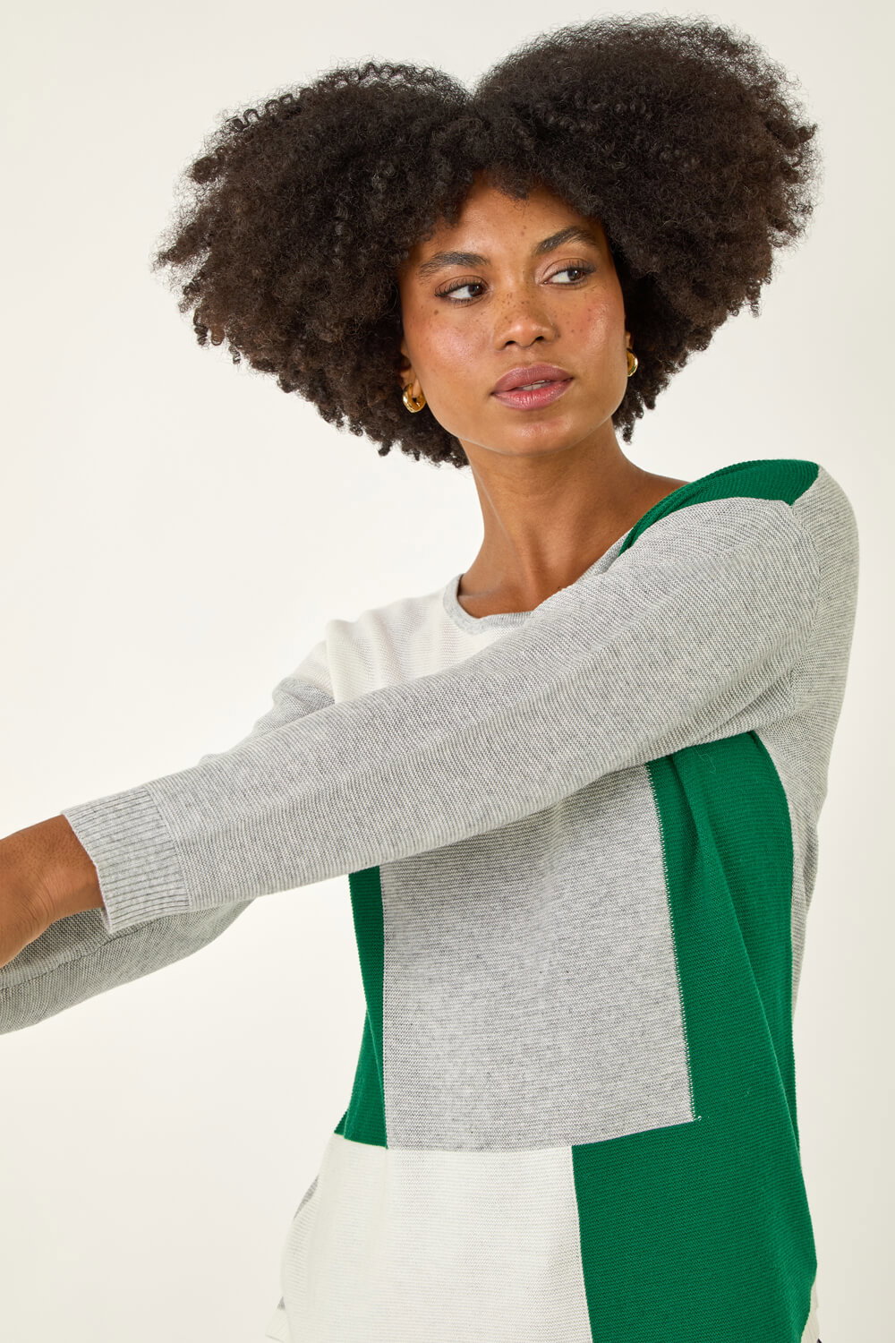 Grey Ribbed Colour Block Knit Jumper | Roman UK
