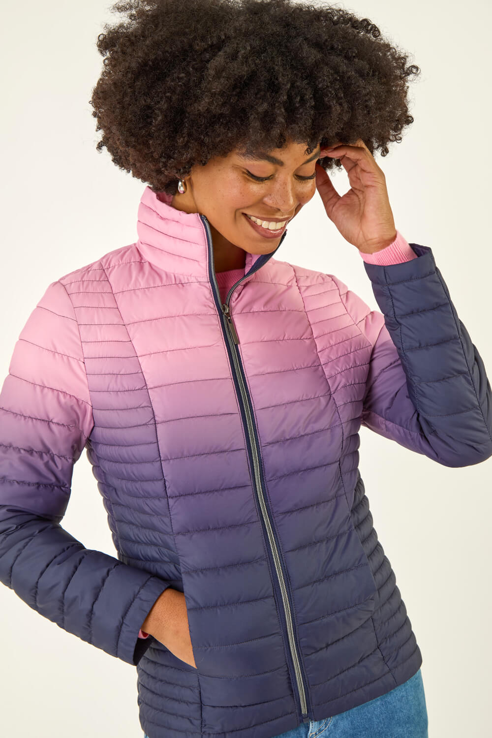Purple Ombre Funnel Neck Padded Coat | Roman UK