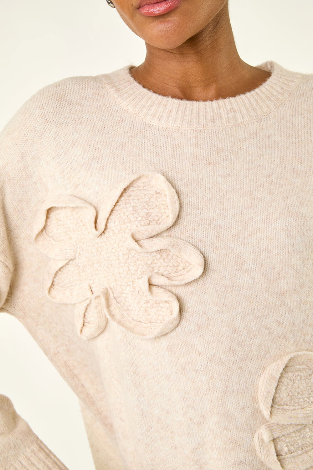 Ivory Cornelli Floral Textured Knit Jumper | Roman UK