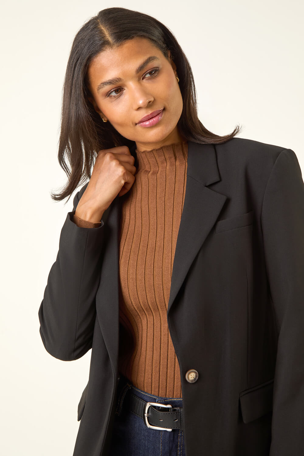 Black Single Breasted Smart Blazer | Roman UK