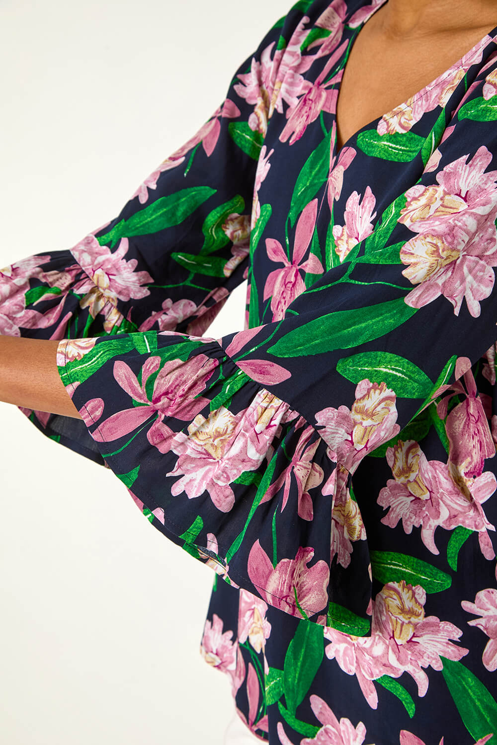 Pink Floral Flare Sleeve Top | Roman UK
