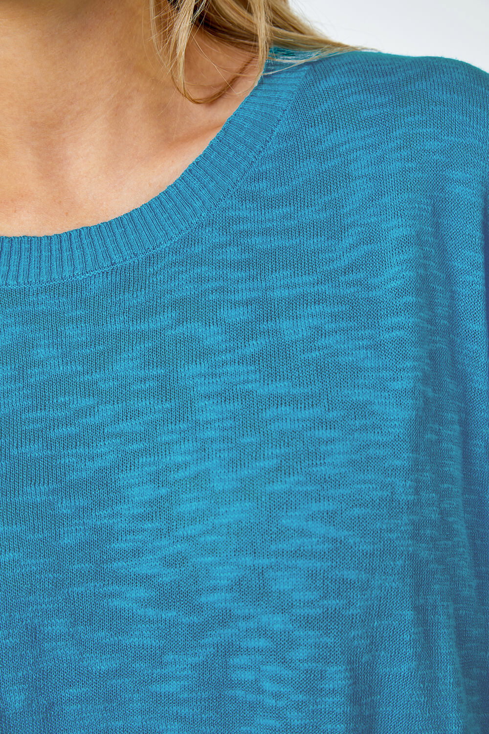 Turquoise Petite Cotton Blend Textured Knit Top | Roman UK