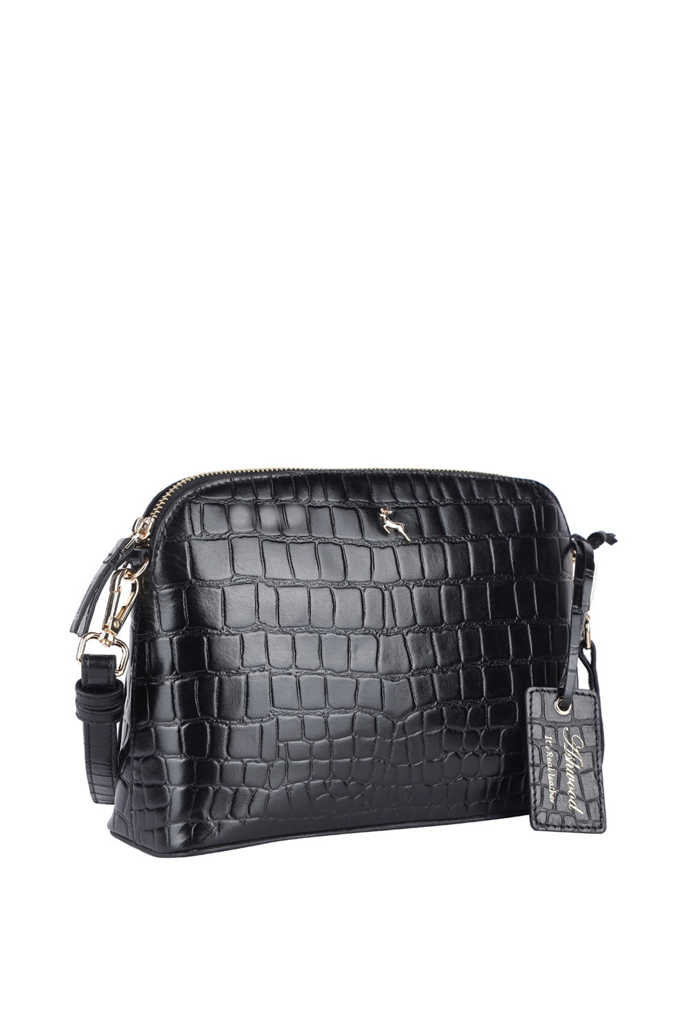 'Brill' Croc Embossed Leather Shoulder Bag
