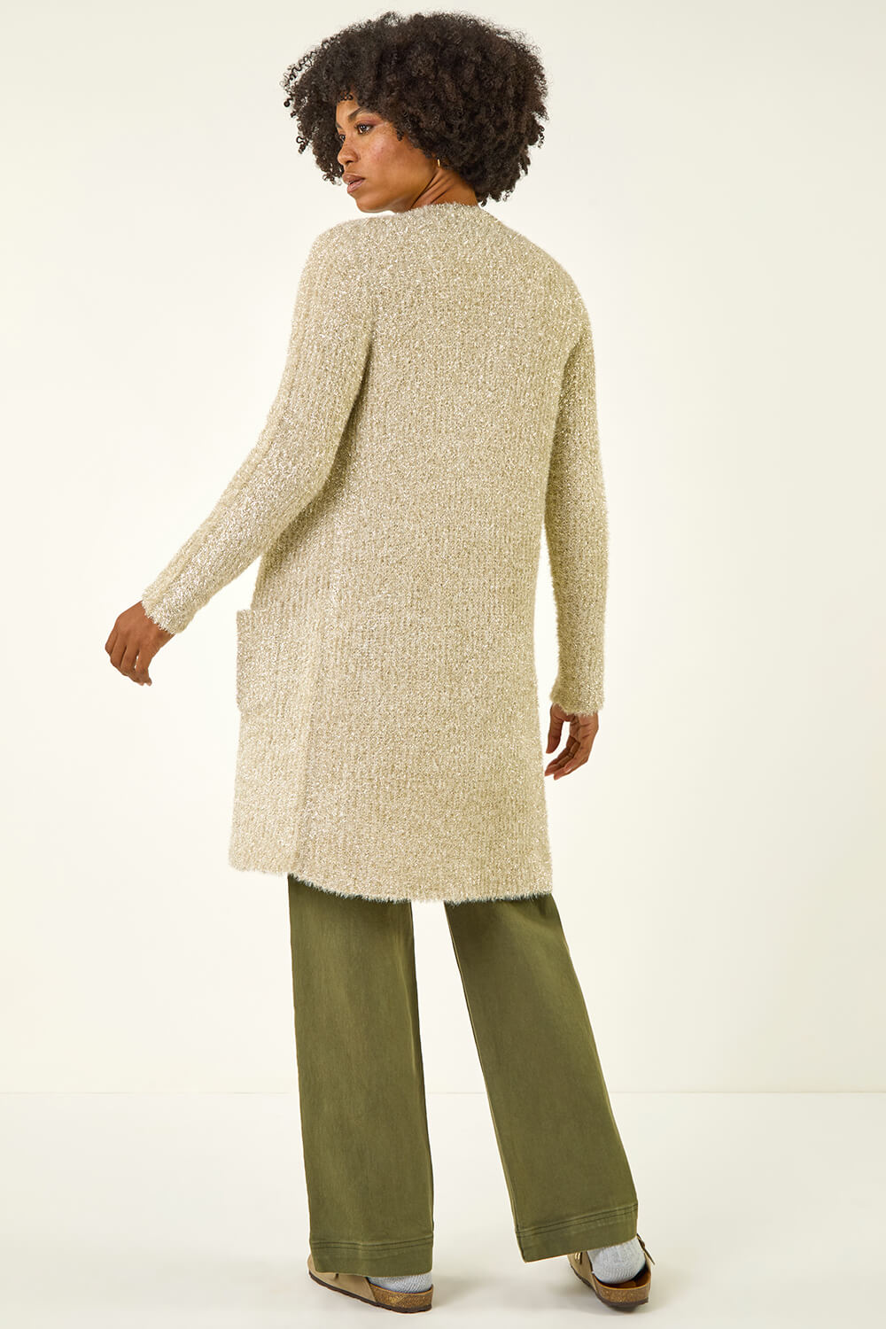 Gold Metallic Longline Knit Cardigan | Roman UK