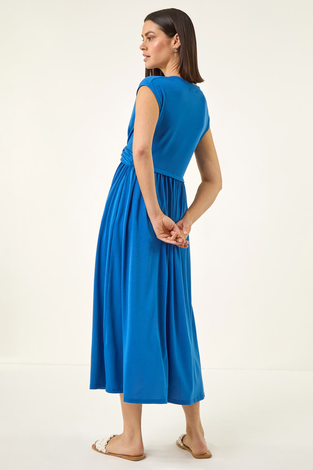 Blue Crossover Front Stretch Midi Dress | Roman UK