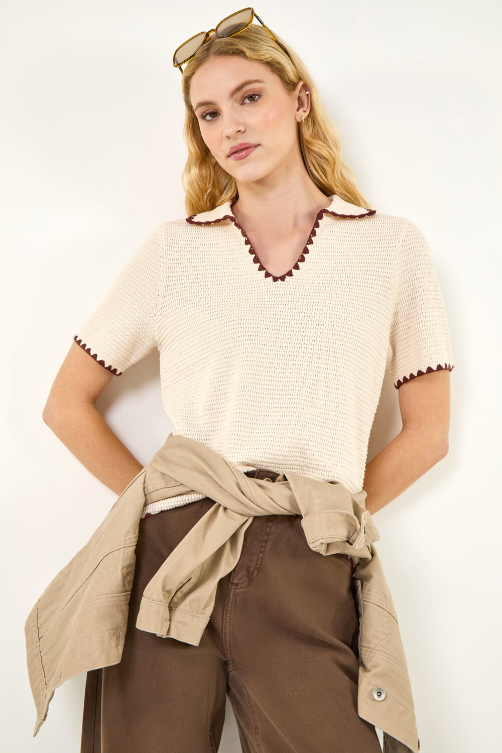 Stone Textured Collar Knit Top | Roman UK