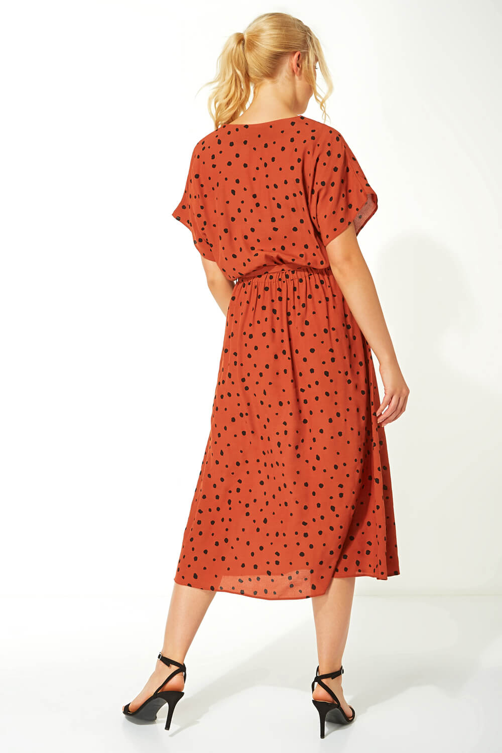 Polka Dot Midi Tea Dress in Rust - Roman Originals UK