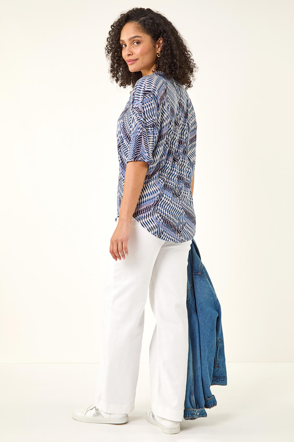 Blue Printed Zip Front Top | Roman UK
